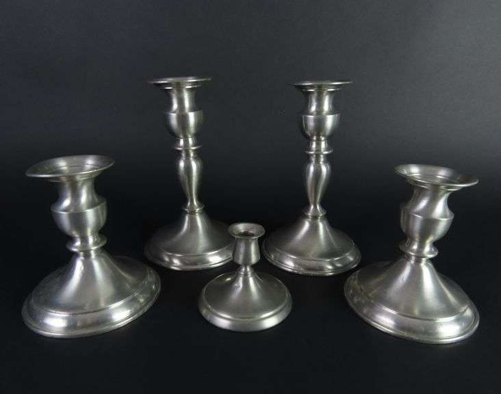 Mixed Lot of 5 Pewter Candlesticks - GC5 Auctions