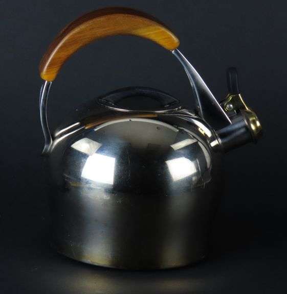 Vintage Nambe Stainless Tea Kettle with Teak Handle - GC5 Auctions