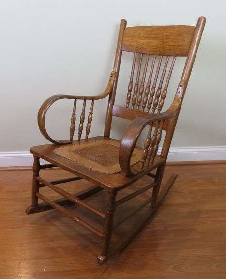 Vintage Oak Leather Bottom Rocker - GC5 Auctions