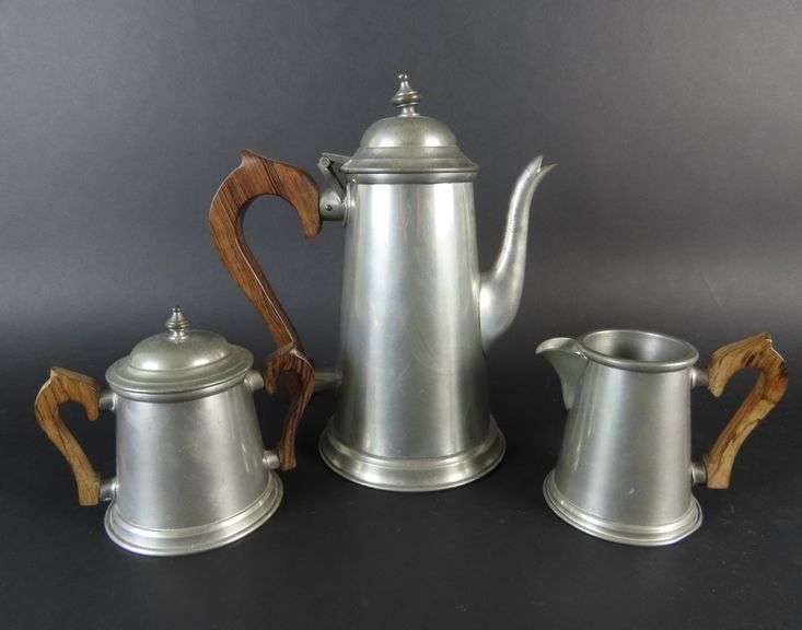 Vintage Stieff Pewter Tea Pot with Cream & Lidded Sugar - See ...