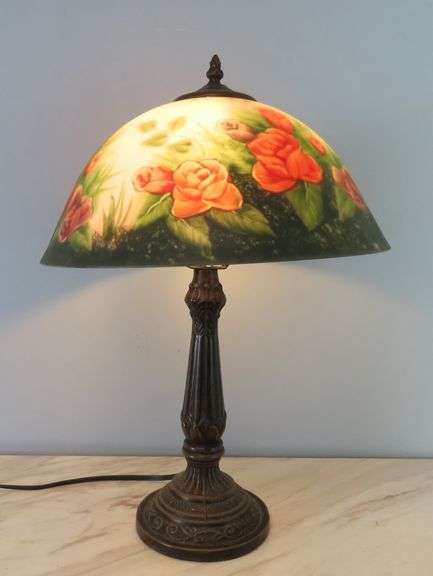 Reverse Painted Tiffany Style Lamp with Beautiful Floral Shade - GC5 ...