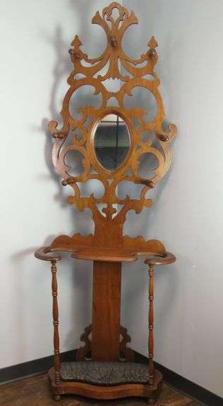 Beautiful Antique Victorian Hall Tree with Mirror - GC5 Auctions