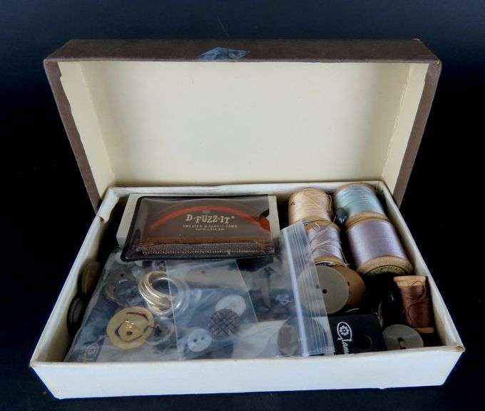 Box of Vintage Sewing Notions with Buttons - GC5 Auctions