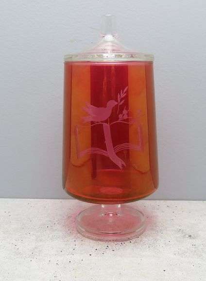 Beautiful Cranberry Glass Lidded Glass Compote - GC5 Auctions