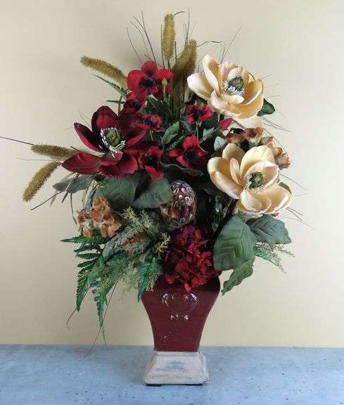 Large Silk Flower Arrangement in Pottery Vase - GC5 Auctions