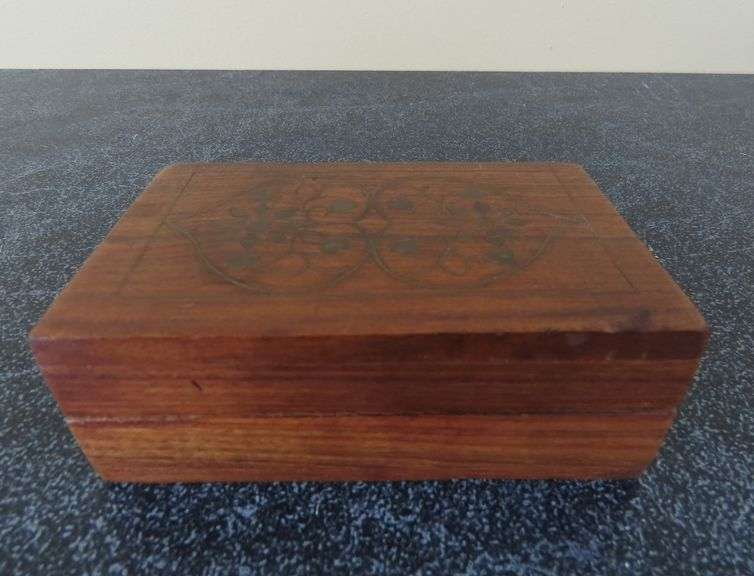Small Wooden Trinket Box with Brass Inlay - GC5 Auctions