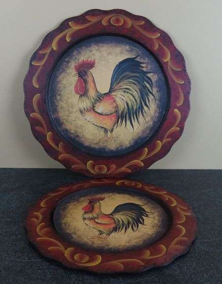 Lot of 2 Metal Rooster Plates - GC5 Auctions
