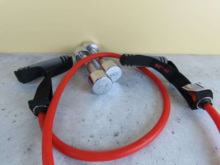 Pair of 2lb Chrome Weights with 20lb Resistance Band - GC5 Auctions