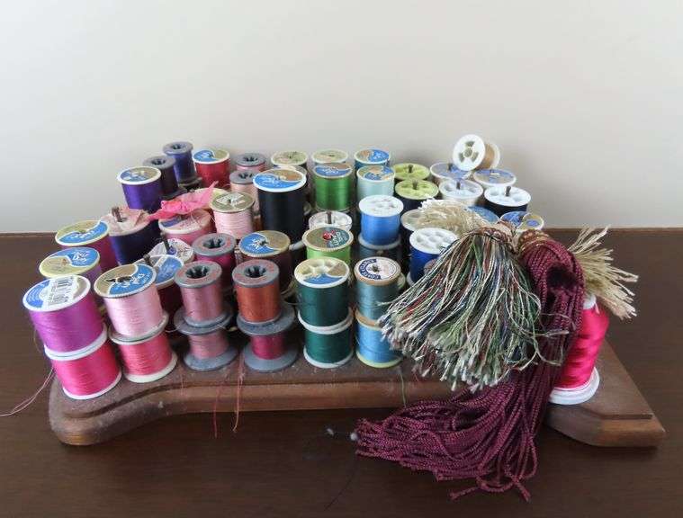 Lot of Thread in Handcrafted Caddy - GC5 Auctions
