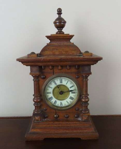 Small German Antique Project Wooden Mantle Clock - GC5 Auctions