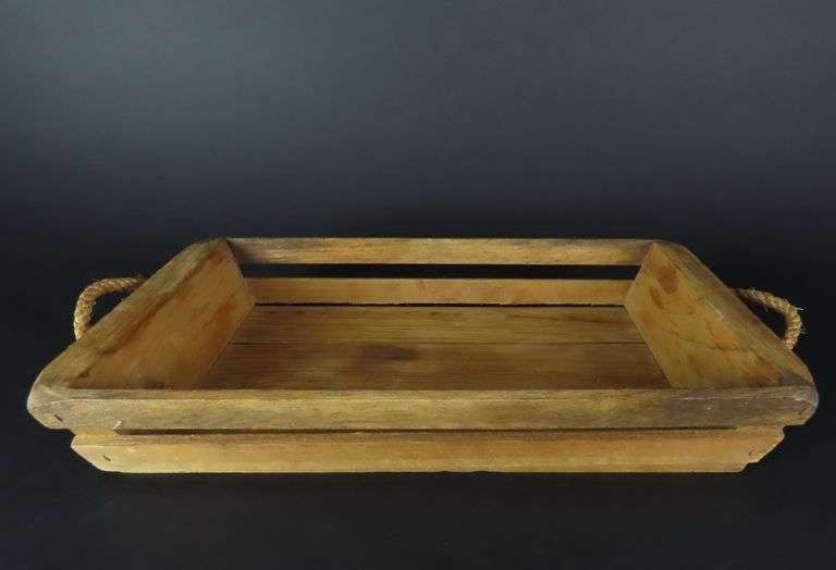 Wooden Basket Tray with Rope Handles - GC5 Auctions