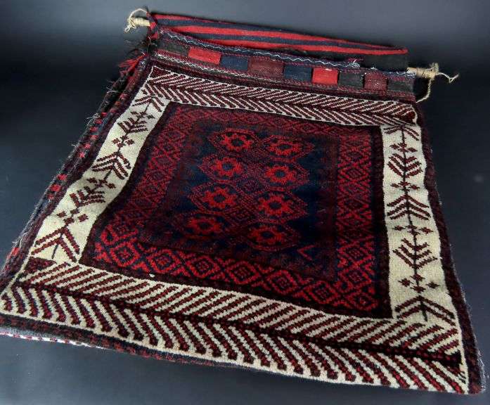 Heavy Vintage Wool Turkish Salt Saddle Bag with Display Rod - GC5 Auctions
