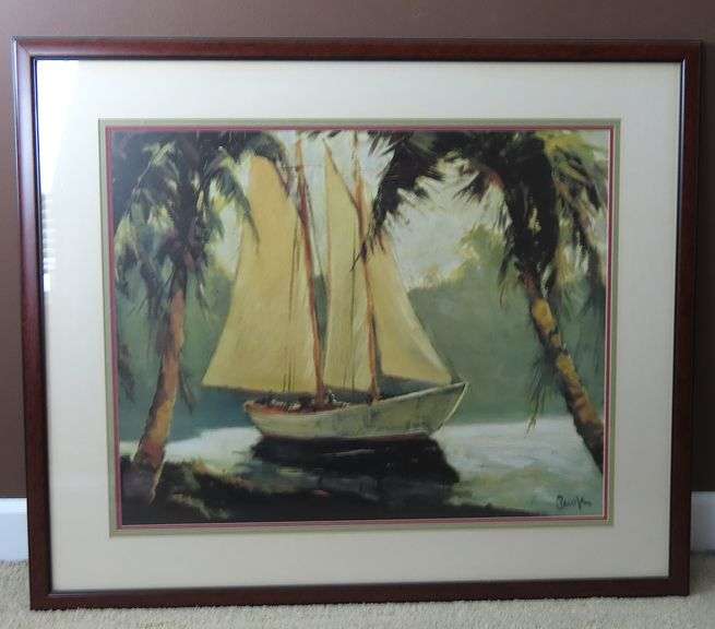 Large Framed Sailboat Print GC5 Auctions