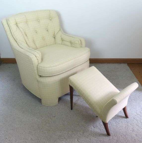 Vintage Upholstered Arm Chair with Ottoman - See Description - GC5 Auctions