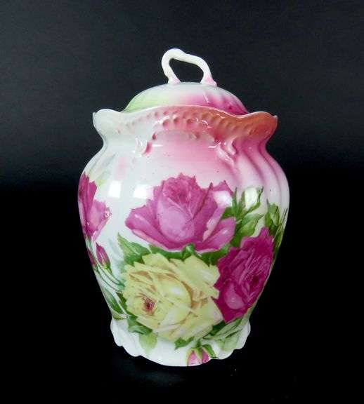 Beautiful Antique Hand Painted Lidded Jar - GC5 Auctions