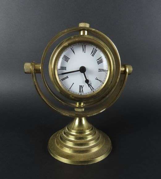 Brass Swivel Gimbal Quartz Clock on Stand - GC5 Auctions