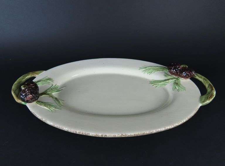 Ceramic Double Handled Oval Pine Cone Platter - GC5 Auctions