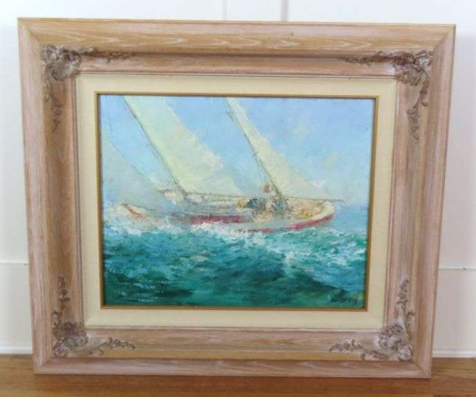 Original Framed Sailboat Painting Signed Andy Thomas - GC5 Auctions