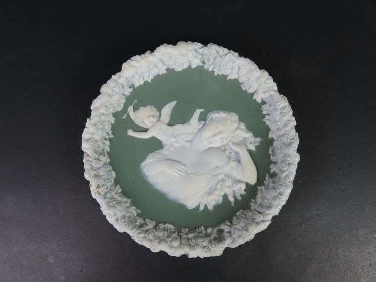 Antique Shafer & Vater Jasperware "Cherub and Lady" Plate / Wall ...