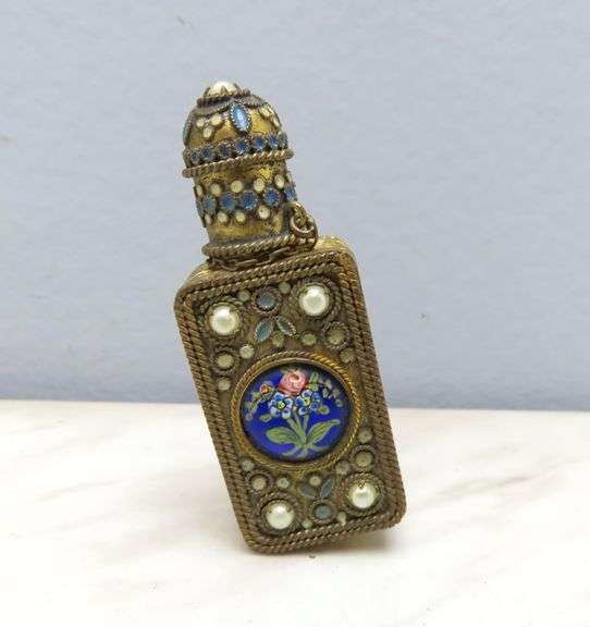 Antique French Enameled Jeweled Perfume Bottle with Glass Applicator ...
