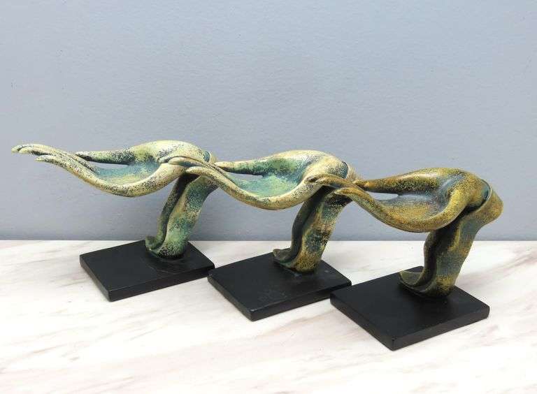 Lot of 3 Vintage "Zen Hand" Sculptures on Wooden Base - GC5 Auctions