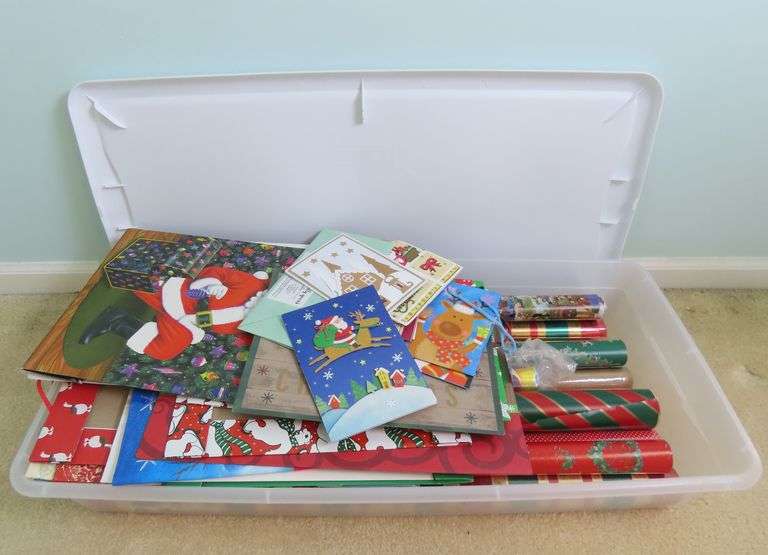 Storage Tote of Christmas Wrapping Paper & Gift Bags - GC5 Auctions