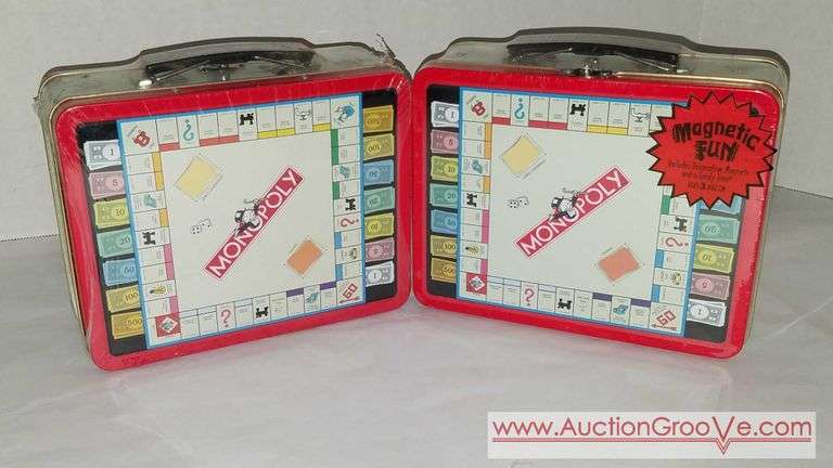 Two 1997 and 2000 Hasbro Monopoly tin lunch boxes new in package ...