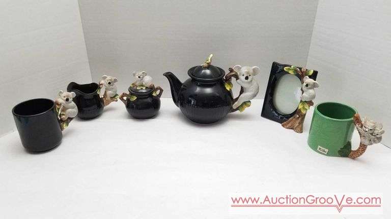 Koala themed tea set and photo frame by Vandor and a hand painted green ...
