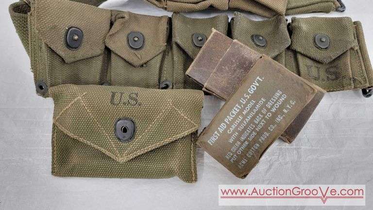 WWII U.S. ARMY/MARINE CORPS M1 GARAND AMMO BELT marked HINSON 1945 plus ...