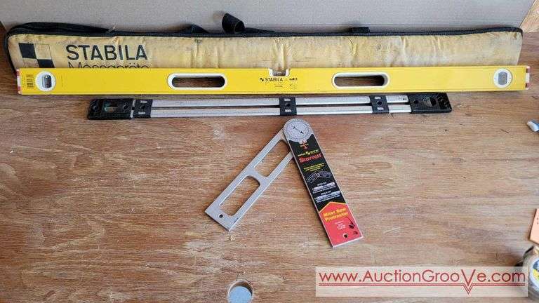 STABILIA 47" Level & case, 33" Johnson Mark & Mount and a STARRETT PRO ...