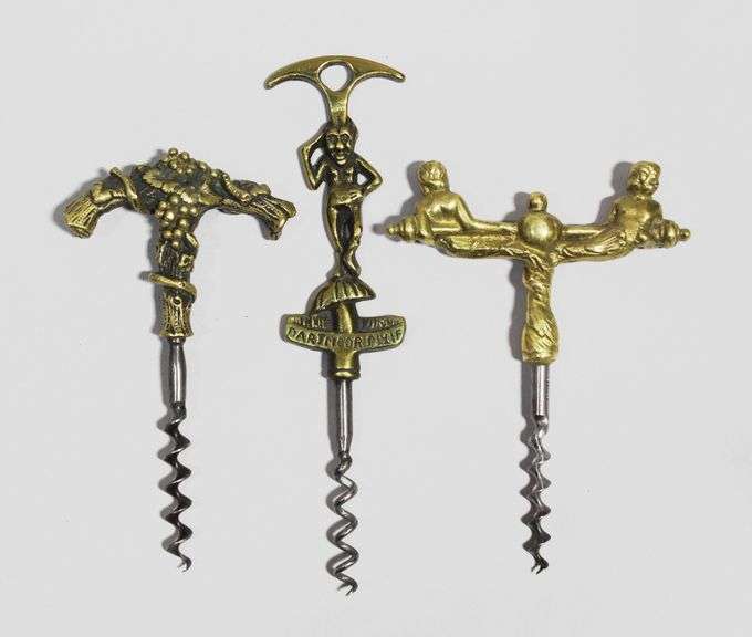 FIGURAL STRAIGHT PULL CORKSCREWS (3) - Hodgins Halls Auction Group