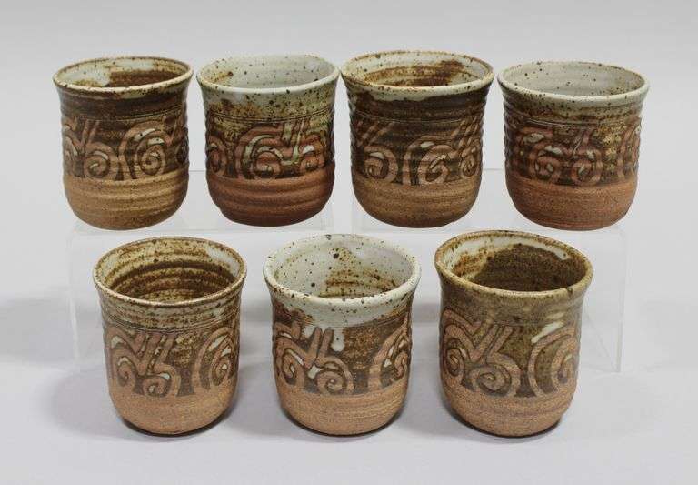 RON BENSTEAD - CERAMIC CUP SET (7) - Hodgins Halls Auction Group