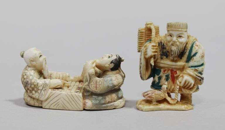 JAPANESE CARVED IVORY NETSUKES (2) - Hodgins Halls Auction Group