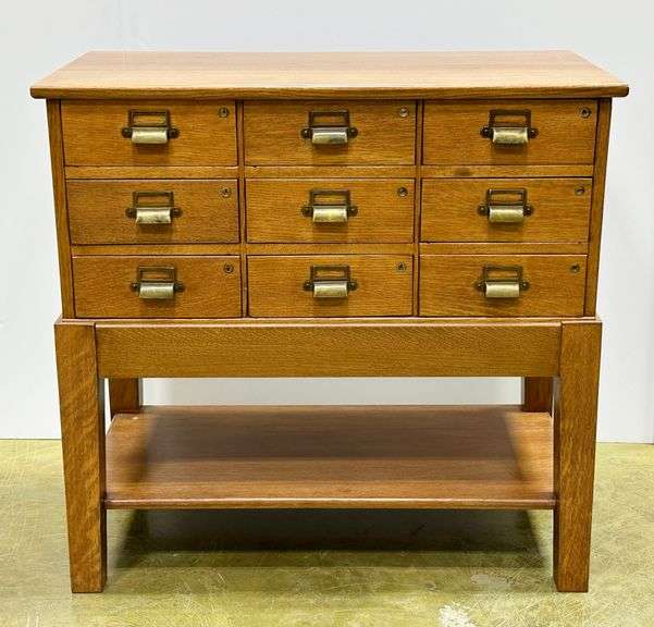 ANTIQUE 9 DRAWER SHANNON OAK FILING SYSTEM CABINET - Hodgins Halls ...