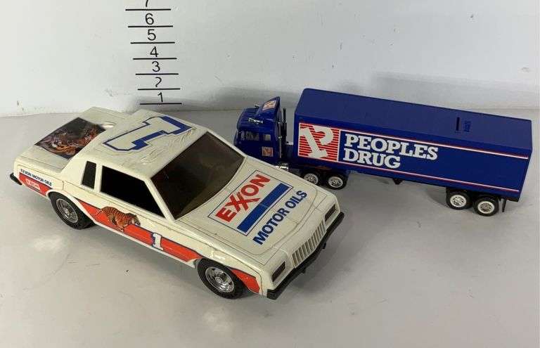 Exxon race car made by Gay toys and peoples drug coin bank tractor and ...