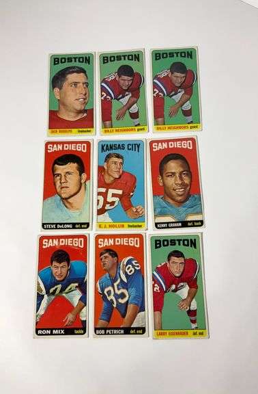1965 Topps Football Tall Boys lot of 9 . All Have corner and edge wear ...