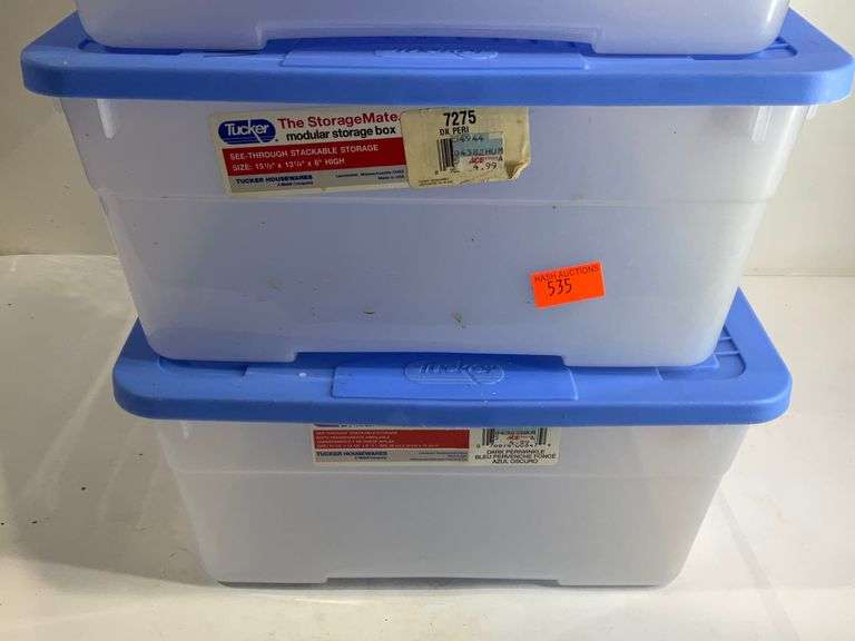 Five small storage totes, three sizes - Hash Auctions