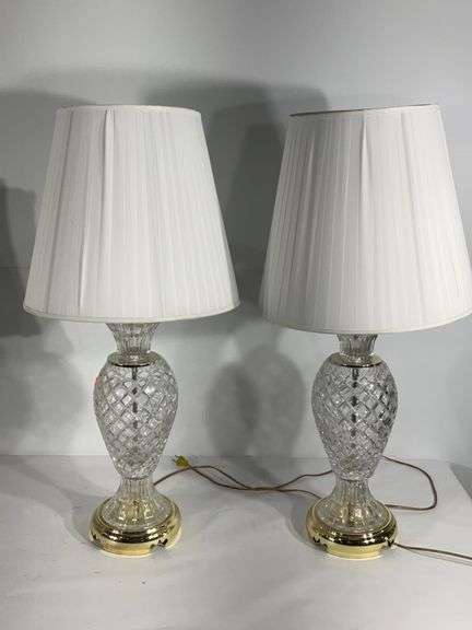 Two cut glass table lamps with brass accents, 34in tall, seller code ...