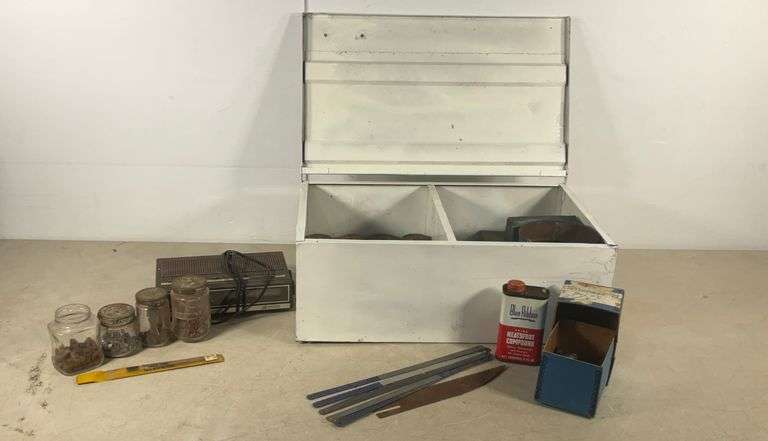 Misc. Hardware w/ Metal 2-Section Box 20”x12”x8” - Hash Auctions