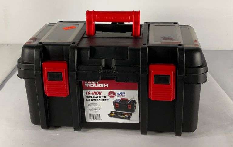 Hyper Tough toolbox with lid organizer with some miscellaneous tools ...