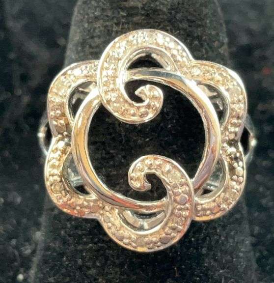 Genuine Diamond Swirl Design Ring 4.7 grams Sterling Silver size 6 ...