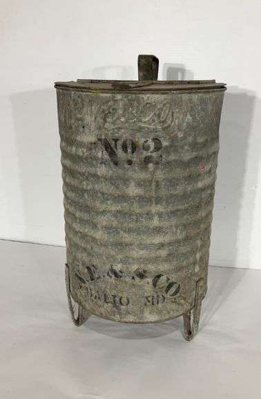 Shop rag bin, galvanized, 18in tall - Hash Auctions