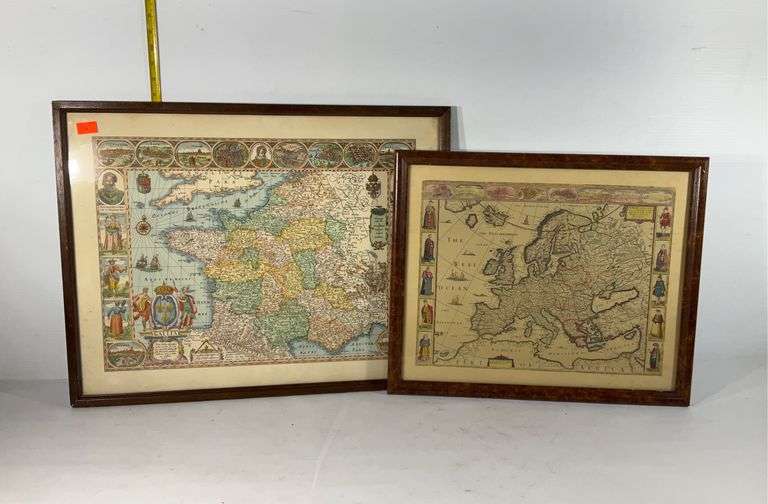 Two framed map prints, Europe and Gallia (modern day France) - Hash ...