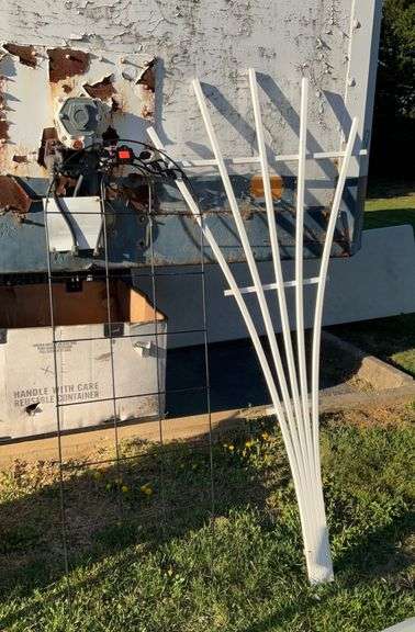 Two gardeners Trellis, one pvc fan style, other iron works arched top ...