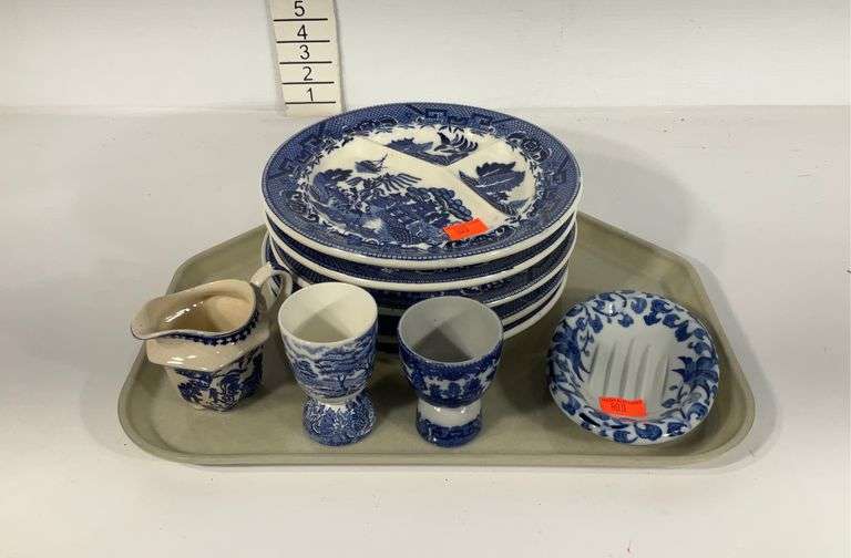 Dinnerware, five divided plates, soap dish, two cups and a creamer ...
