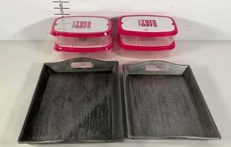 Two plastic trays and four T-Mobile branded meal prep containers-two ...