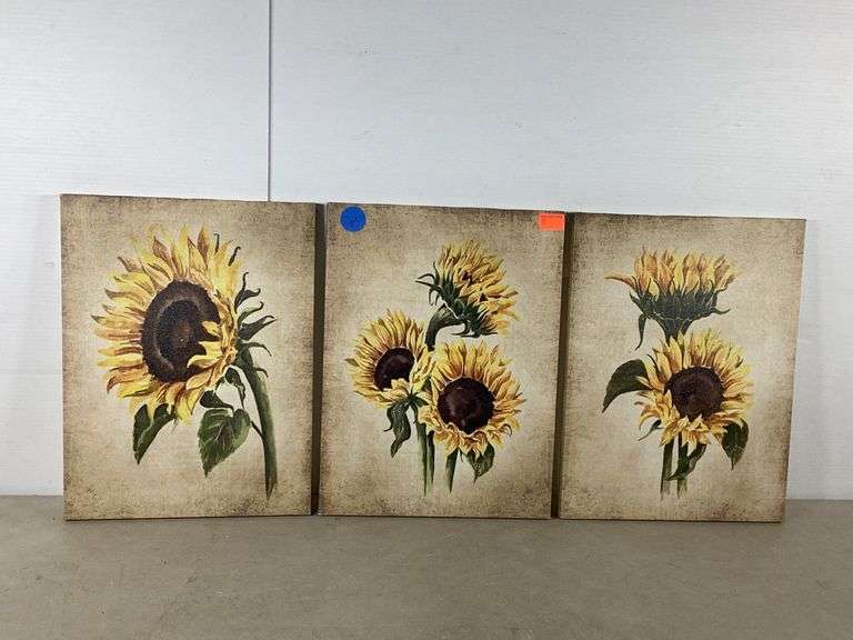 3 Sunflower prints on canvas 15 3/4”x12” - Hash Auctions