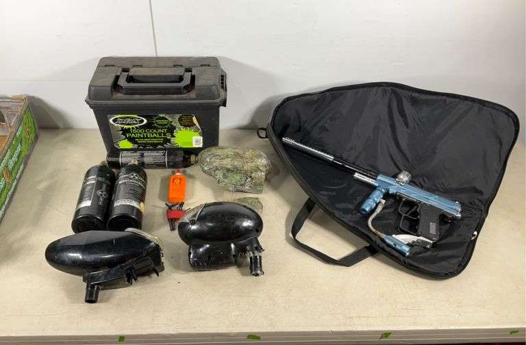 Paintball Lot, includes Spyder Pilot Gun, CO2 Cannisters, DBX Box, and ...