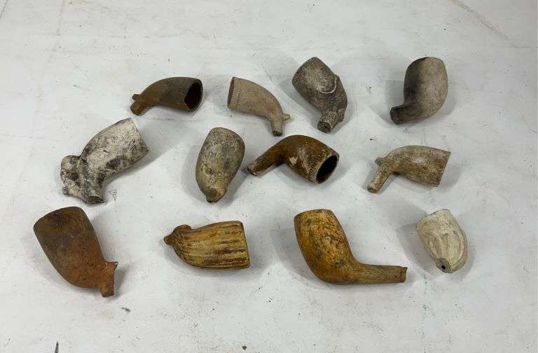 12 clay smoking pipe heads - Hash Auctions