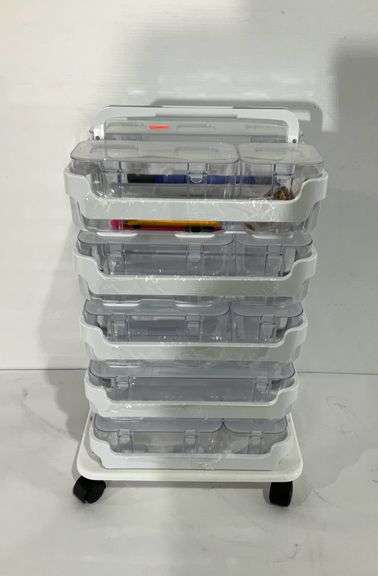 deflecto brand craft cart, removable tiers, top level broken lid as ...